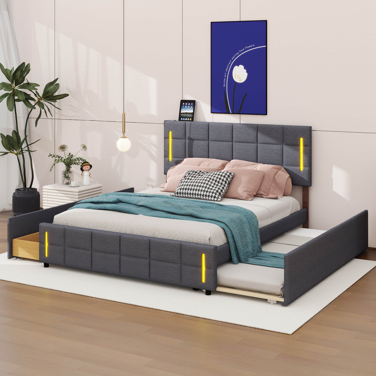 Ivy Bronx Mahee Upholstered Platform Bed with Trundle and Drawers | Wayfair